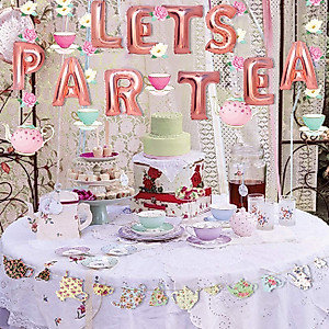 Mity rain Tea Party Decorations - LET'S PAR TEA Aluminum Foil Balloons/Teapots Teacups Tea Party Banner/Floral Tea Party Hanging Decorations for Baby Shower Bridal Shower Girls Birthday Party Supplies