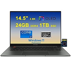 ASUS Vivobook S 14X Business Laptop | 14.5" 2.8K OLED 120Hz 600nits 100% DCI-P3 | 12th Gen Intel 14-core i7-12700H | 24GB DDR4 1TB SSD Backlit Fingerprint Thunderbolt Win11Pro + 32GB MicroSD Card