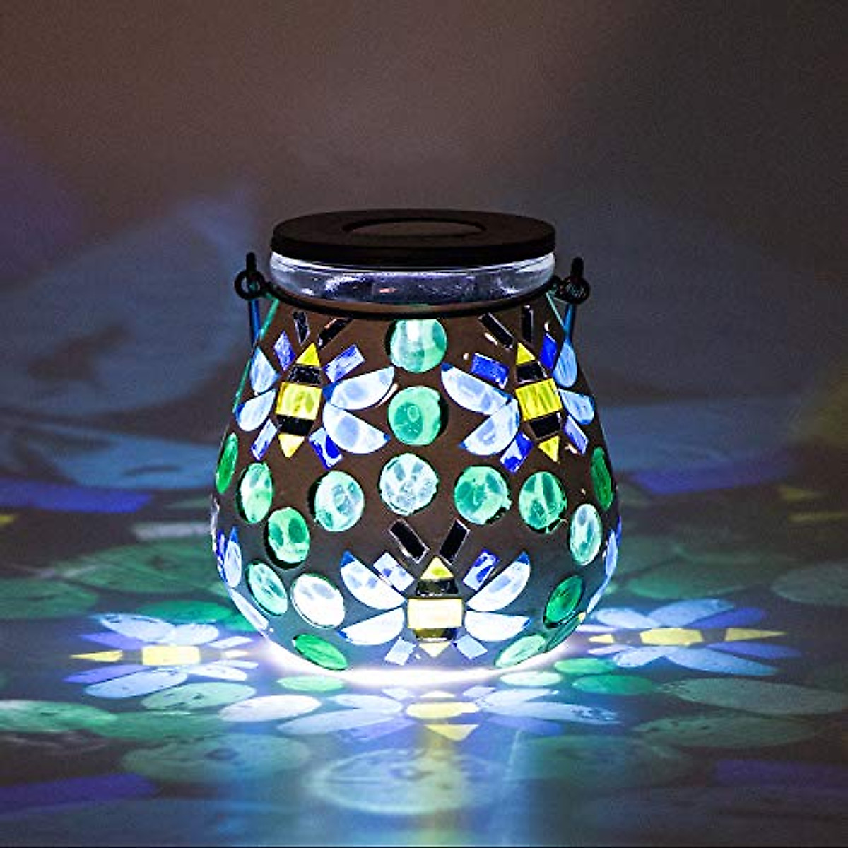 Afirst Mosaic Outdoor Lanterns - Glass Solar Hanging Lights Bee Hollow Out Waterproof Outdoor Decorative for Garden, Patio, Holiday Party Outdoor Decoration