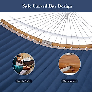 SUNCREAT Outdoor Hammock with Curved Spreader Bar, Patio Double Hammock with Stand, Soft Pillow, 450 lbs Capacity,Dark Blue