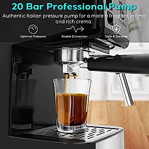 20 Bar Espresso Machine, Compact Espresso Maker with Milk Frother Wand, Professional Espresso Coffee Machine and Cappuccino Machine With 50 Oz Removable Water Tank for Cappuccino, Latte and Barista