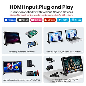 APROTII 10.1 inch HDMI Monitor, 1280x800 IPS 10-points Capacitive Touchscreen Monitor 10 inch Portable Single Board Monitor for PS4 Switch PC Laptop Pi/4B/3B+/3B/3A+/2B/B+