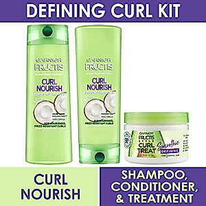 Garnier Hair Care Fructis Curl Nourish Shampoo, Conditioner, & Natural Styling Curl Treat Smoothie, Nourish for Frizz Resistant Curls, Frizz Free up to 24 Hours, Paraben Free,1 Kit