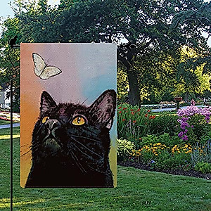 Gormcore Welcome Cute Black Cat Garden Flag Spring Summer Butterfly Garden Flag Vertical Double Sided Rustic Farmland Burlap Yard Lawn Outdoor Decor 12.5x18