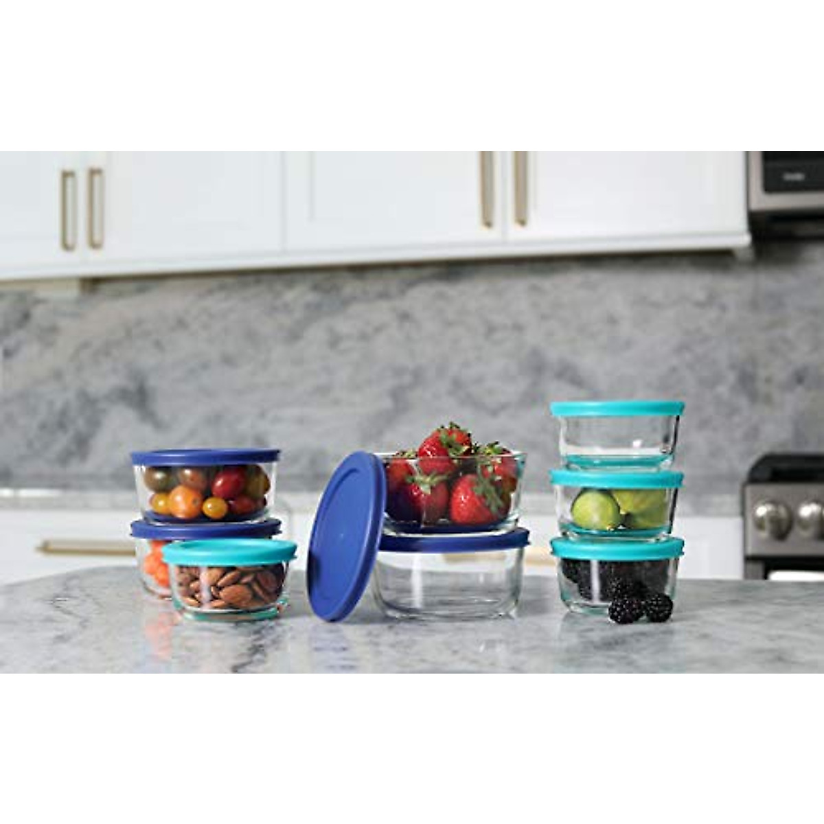 BOVADO USA 2 Cup Glass Round Dish for Storage, Mixing, Serving - Dishwasher, Freezer & Oven Safe Glass, Easy-Clean, Clear with Lid, Pack of 6 Containers