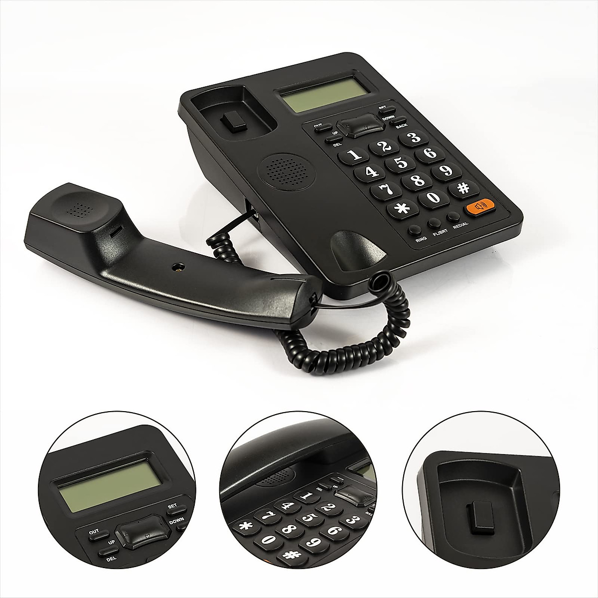 Upgraded Telephone Corded Phone Dual Interface Wired Telephone Big Button Landline Phones with Caller ID Suitable for Office,Front Desk,Home,Hotel,Seniors,House Corded Landline Desktop (Black 1)