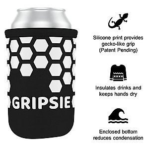 GRIPSIE Can Sleeves with Non-Slip Grip (4-Pack) Insulated Neoprene, Scuba Knit Polyester Fabric, Silicone Print Coolers for Standard 12oz Beer and Soda Cans (Multicolor)
