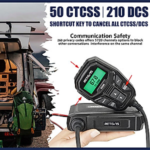 Retevis RA86 GMRS Mobile Radio, 20 Watt GMRS Radio with Antenna, NOAA 30 Channel GMRS Repeater, Easy to Install with Full Hardware, Mobile GMRS Two Way Radio, for Offroad Jeep