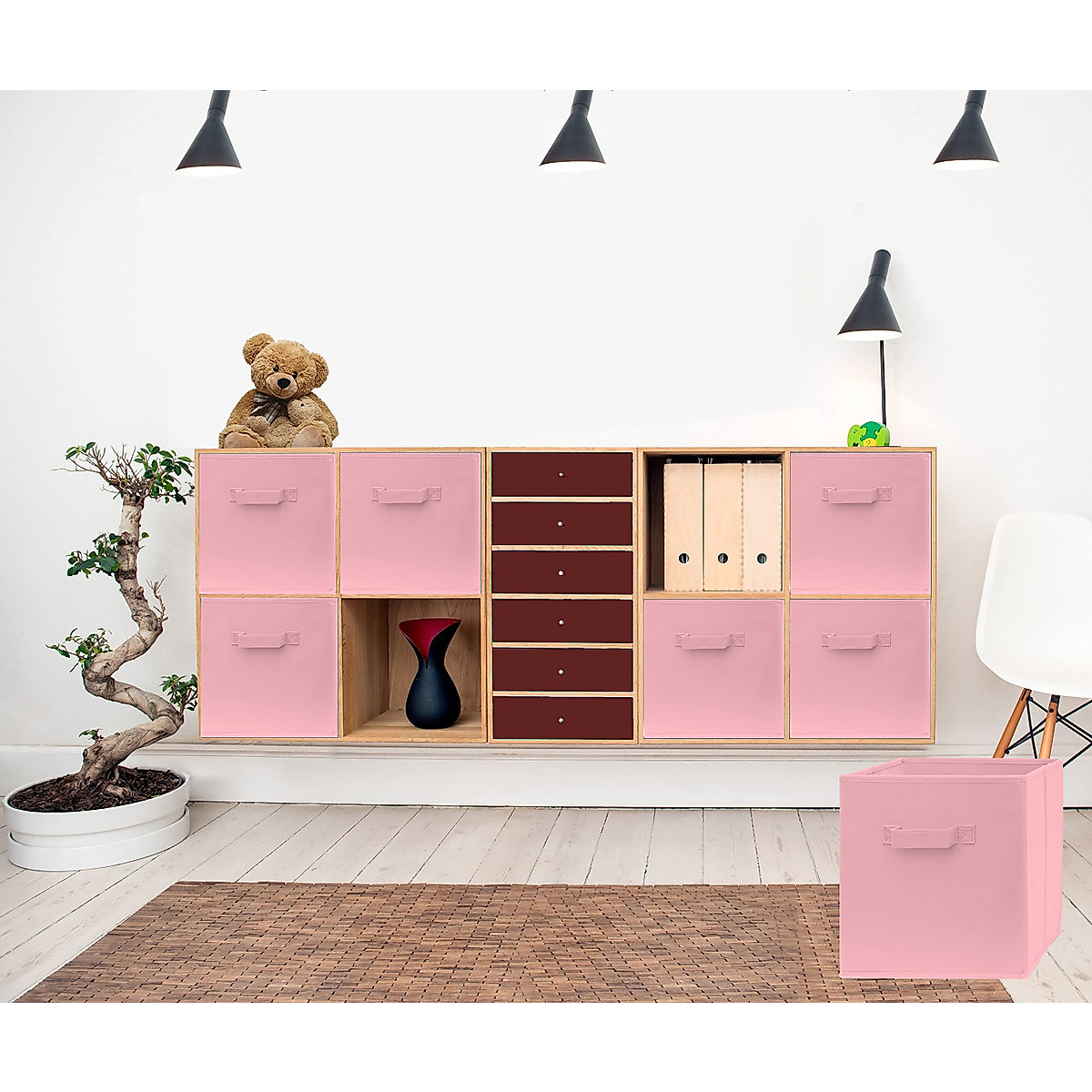 Pomatree 13x13x13 Inch Storage Cubes - 4 Pack - Large and Sturdy Storage Bins | Dual Handles, Foldable | Cube Organizer Bin | Fabric Baskets for Organizing Closet, Clothes and Toys (Pink)