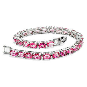 Natural Pink Topaz 6X4 MM Oval Cut Gemstone Tennis Bracelet 925 Sterling Silver November Birthstone Women Jewelry Bridal Gift Christmas Gift For Her (Rose Gold Rhodium Plated Silver, 8 Inches)
