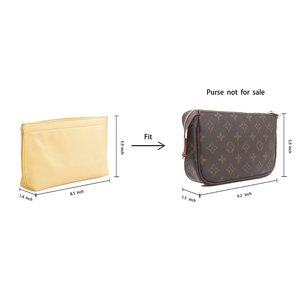 ALUCKY Purse Organizer Insert, Premium Nylon Bag organizer with zipper, Bag in bag Liner Shaper Compatible for L-V Pochette Accessory khaki