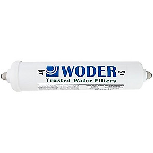 Woder WD-10K-JG Ultra-High Capacity Inline Water Filter with ¼” Built-in JG Fittings (for unbraided ¼” PVC, or 1/8” PEX). WQA Certified Refrigerator Water Filter 10K Gallons. USA Made.
