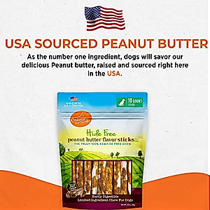 Canine Naturals Peanut Butter Chew - Rawhide Free and Dog Treats - Made from Real Peanut Butter - All-Natural and Easily Digestible - 10 Pack of 5 Inch Stick Chews