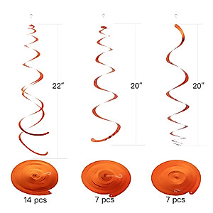 WEVEN Orange Party Hanging Swirl Decorations Plastic Streamer for Ceiling, Pack of 28