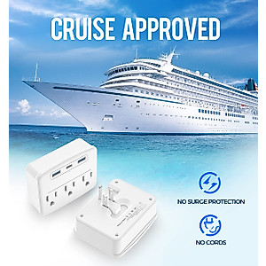Cruise Power Strip Foldable Non Surge Protector with USB C Outlets 3.4A Total, Multi Plug Wall Socket, Cruise Essentials Accessories Must-Haves for Travel Ship, Home, Japan Applicable