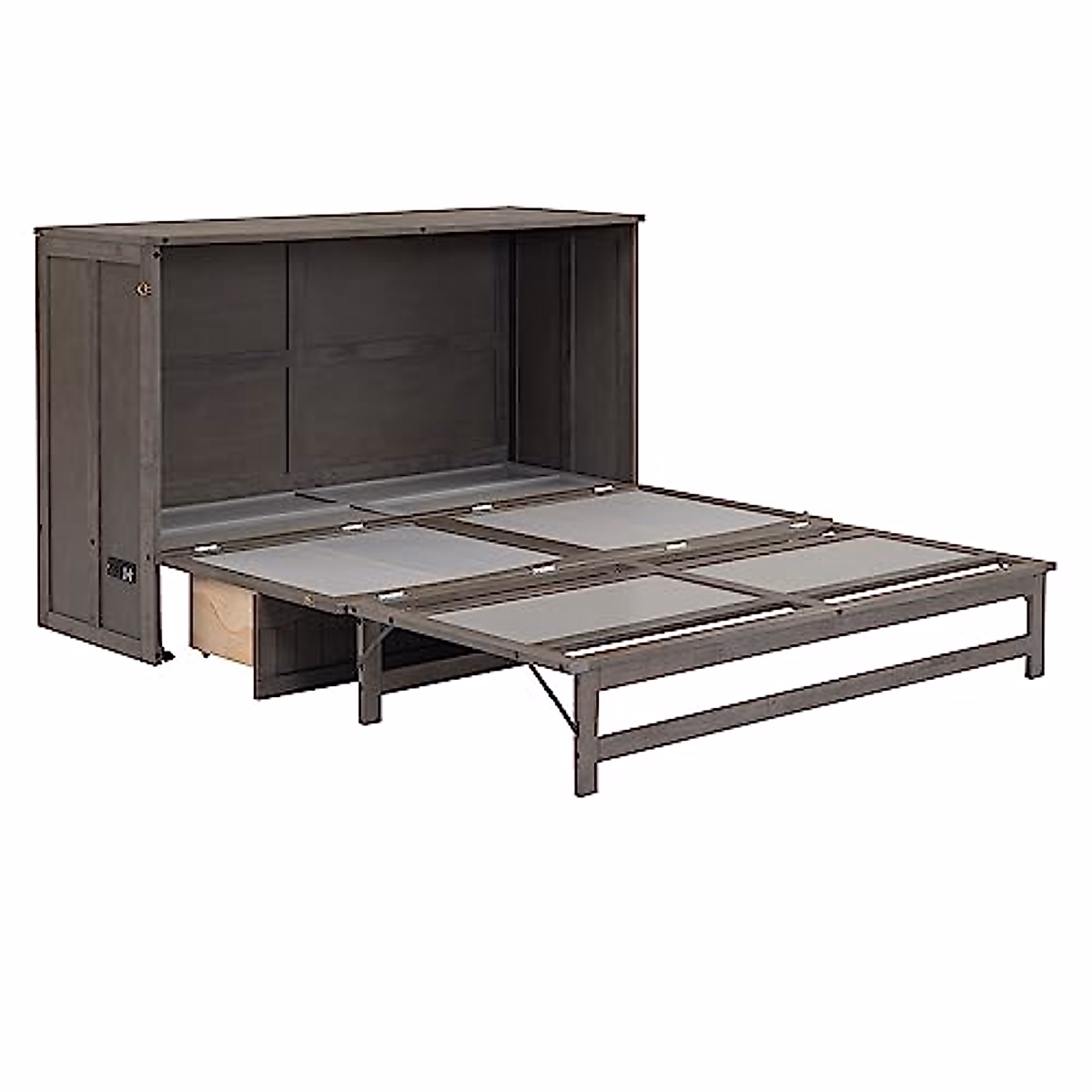 EMKK Murphy Bed,Queen Size Murphy Bed with Built-in Charging Station,Space Saving Platform Bed Queen Size with Storage Drawers