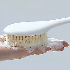 INGVY Dry Brushing Body Brush Bath Brush Body Exfoliating Scrubber Long Handle Body Back Massage Shower SPA Foam Bath Accessories Body Cleansing Brush (Color : White)