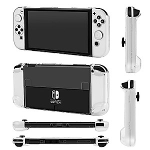 TNP Dockable Case for Nintendo Switch OLED Clear Case Protector - Transparent Oled Switch Skin Protective Grip Case with Screen Protector and 8 Thumb Caps for Nintendo Switch OLED Accessories 2021