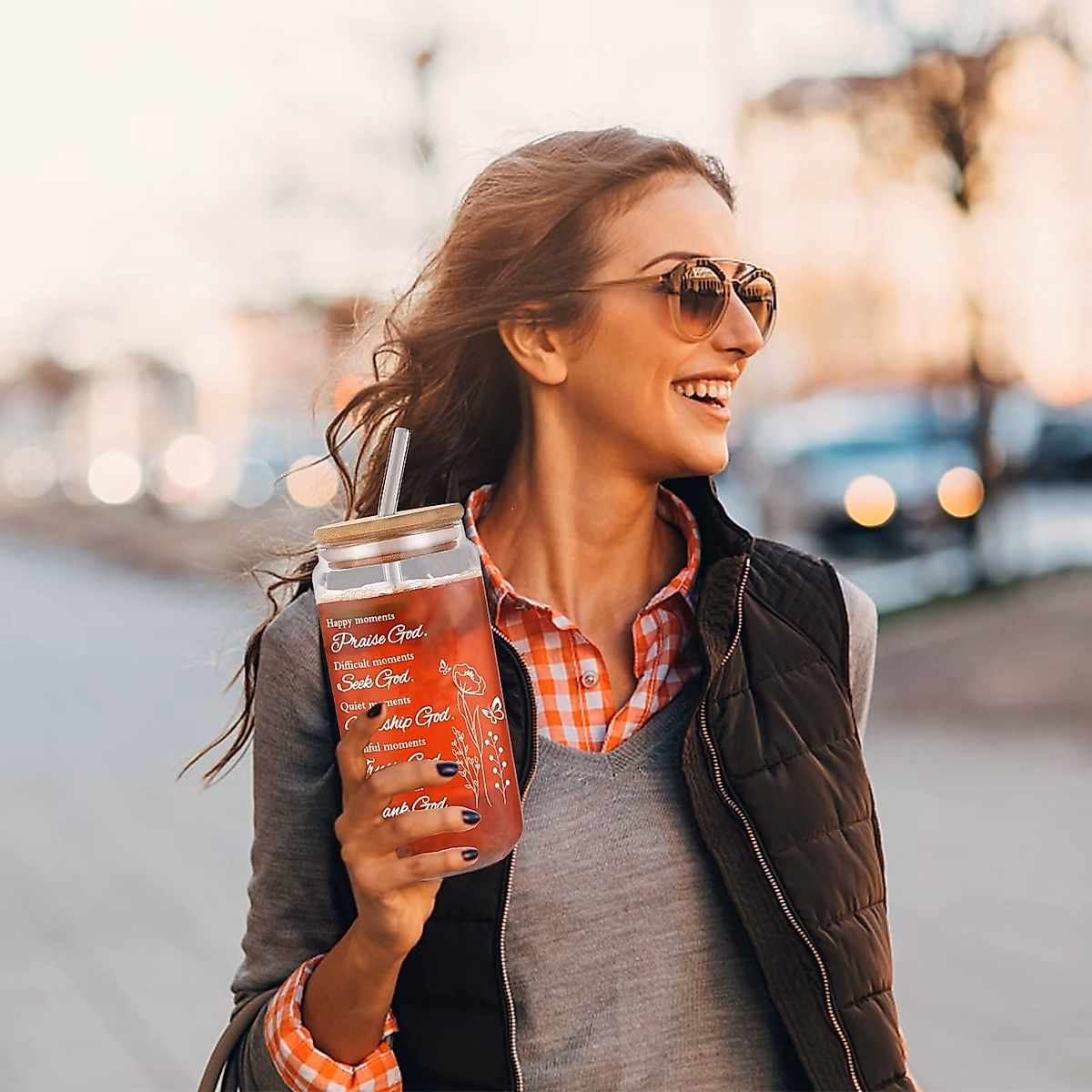 FlyweightZ Christian Gifts For Women Faith - 16oz Glass Cups With Quotes For Christian - Religious Gifts For Women Friends Coworkers - Birthday Gifts For Her - Christmas Gifts For Mom, Sister