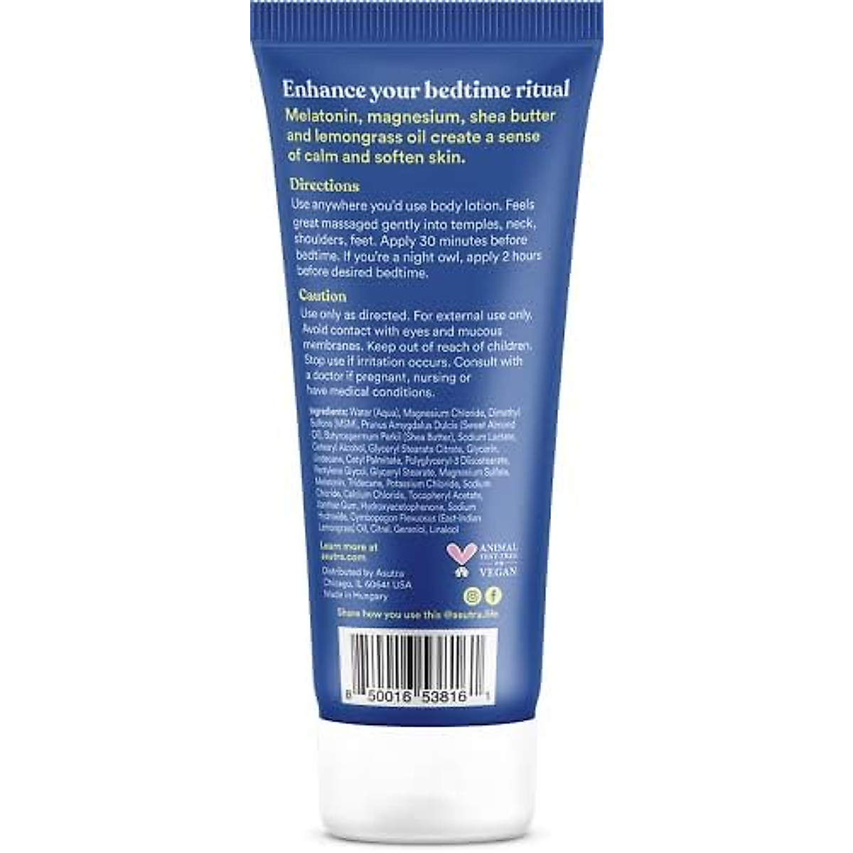 ASUTRA Melatonin Lotion with Magnesium, 100 mL - with Sweet Almond Oil, Shea Butter and Lemongrass Essential Oil Aromatherapy