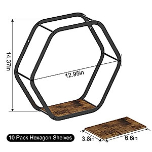 Hexagon Floating Shelves Metal Hexagonal Shelves Wall Mount Honeycomb Storage Shelves Set of 10 Modern Floating Black Display Rack for Wall Decor Geometric Hanging Shelf in Farmhouse Bed/Living Room