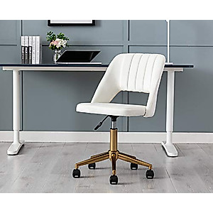 Kmax Velvet Desk Chair Swivel Home Office Task Chair Cute Vanity Chair with Wheels for Girls, Kids, Teens, Living Room, Office, Bedroom, Dressing Room, White