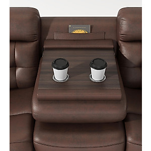 Morhome Power Reclining Sofa with Adjustable Headrest, Stainless Steel Cupholders, Drop Down Table,3-Seat Dual Leather Recliner Chair for Living Room