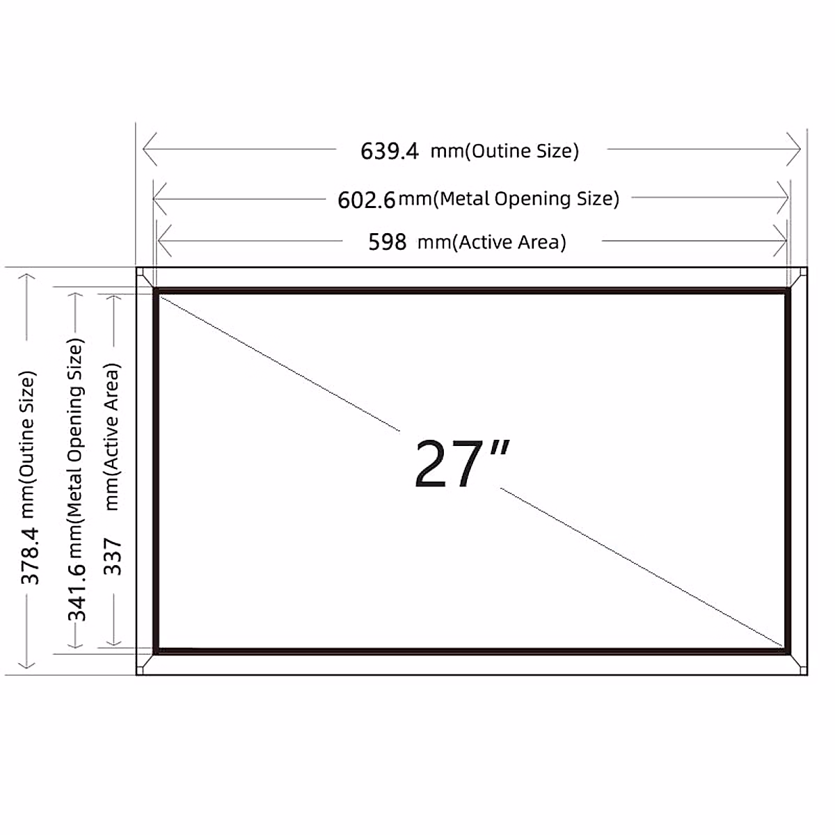 27 Inch 16 Points IR Touch Frame Overlay Kit Infrared Touch Screen Panels with USB Free-Drive for LCD Monitor Without Glass HT-IR27-17mm