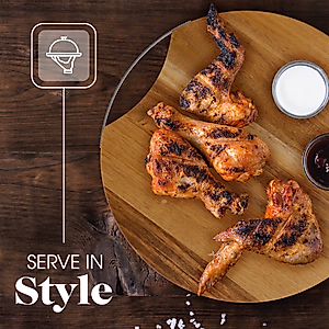 American Atelier Acacia Wood Round Cutting Board with Metal Accent | Serving Board | Large Cheese Board | Charcuterie Board with Handle for Serving Cheeses, Meats, Crackers, and Wine (13”)