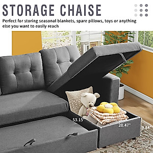 IULULU L Shaped Sectional Sofa, 82 Inch Convertible Sleeper Couch with Pullout Bed, Storage Chaise, Cupholders, 2 in 1 Pull Out Couch for Living Room, Apartment, Charcoal Grey