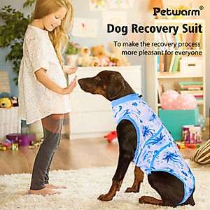 PetWarm Post Spay Dog Suit Female,Dog Surgery Suit,Cone of Shame Alternatives Bodysuit for Abdominal Wounds Skin Disease, Dog Bodysuit for Small Medium Large Dogs,Marine Animal Patterns,Blue,XS