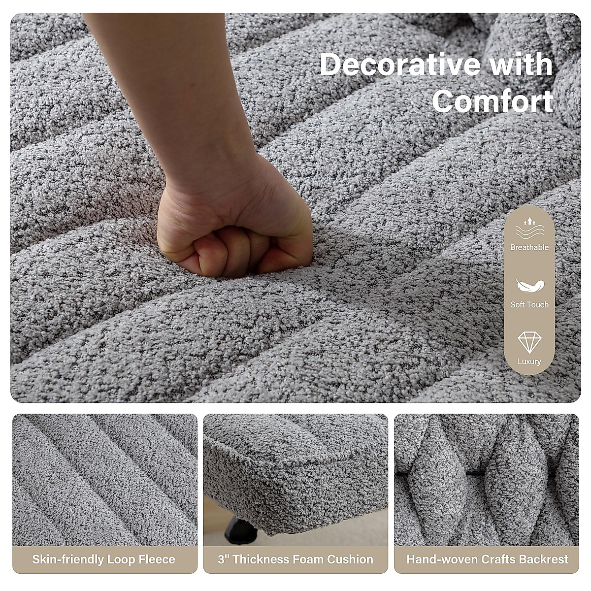 HForesty Criss Cross Legged Office Desk Chair with Wheels, Modern Armless Desk Chair with Wide Seat, Home Office Chair for Work, Meditation, Vanity, Grey