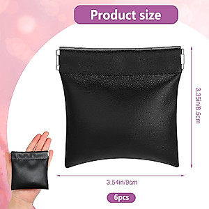 6 Pcs PU Squeeze Coin Purse, Black Pouch Change Holder, Waterproof Portable Small Makeup Bag Storage Travel for Cosmetics Headphones Jewelry for Women