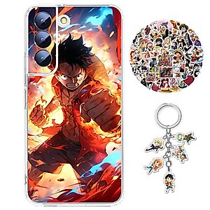 Staremeplz Compatible with Samsung Galaxy S22 Plus Case One -Piece Zoro Anime Design [with Vision Keychain and 50pcs Stickers] Cartoon Transparent Soft Silicona Case for Samsung Galaxy S22 Plus