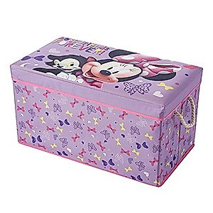 Disney Minnie Mouse Collapsible Toy Storage Bench and Ottoman – Durable and Functional, 14.5" H x 14.5" D x 25" L, Perfect for Kids' Rooms
