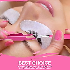 Lash Tweezers Set of 2 Stainless Steel Tweezers for Eyelash Extensions, Straight and Curved Tip Eyelash Tweezers, False Lash Application Tools (Pack of 2, Pink)