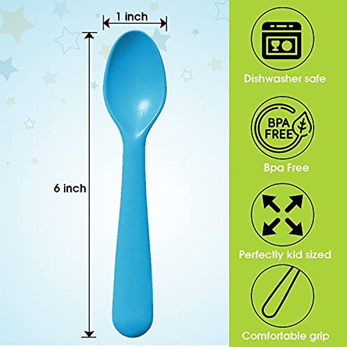 Plaskidy Plastic Toddler Spoons - Set of 16 Kids Spoons BPA Free/Dishwasher Safe Toddler Utensils Set Brightly Colored Kid Spoons Flatware Set Great for Kids and Toddlers Spoon