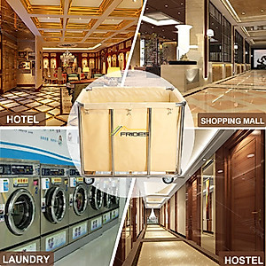 Commercial Laundry Cart with Wheels, 11.35 Bushel Large Laundry Tumbler with Removable Waterproof Canvas Lined Basket, Heavy Duty Stainless Steel Laundry Basket for Hotels and Hospitals