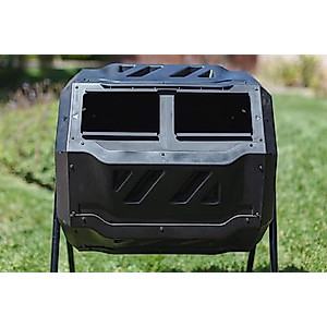 MaxWorks 50891 Compost Tumbler Bin Composter Dual Chamber 42 Gallon, Bundled with Gloves