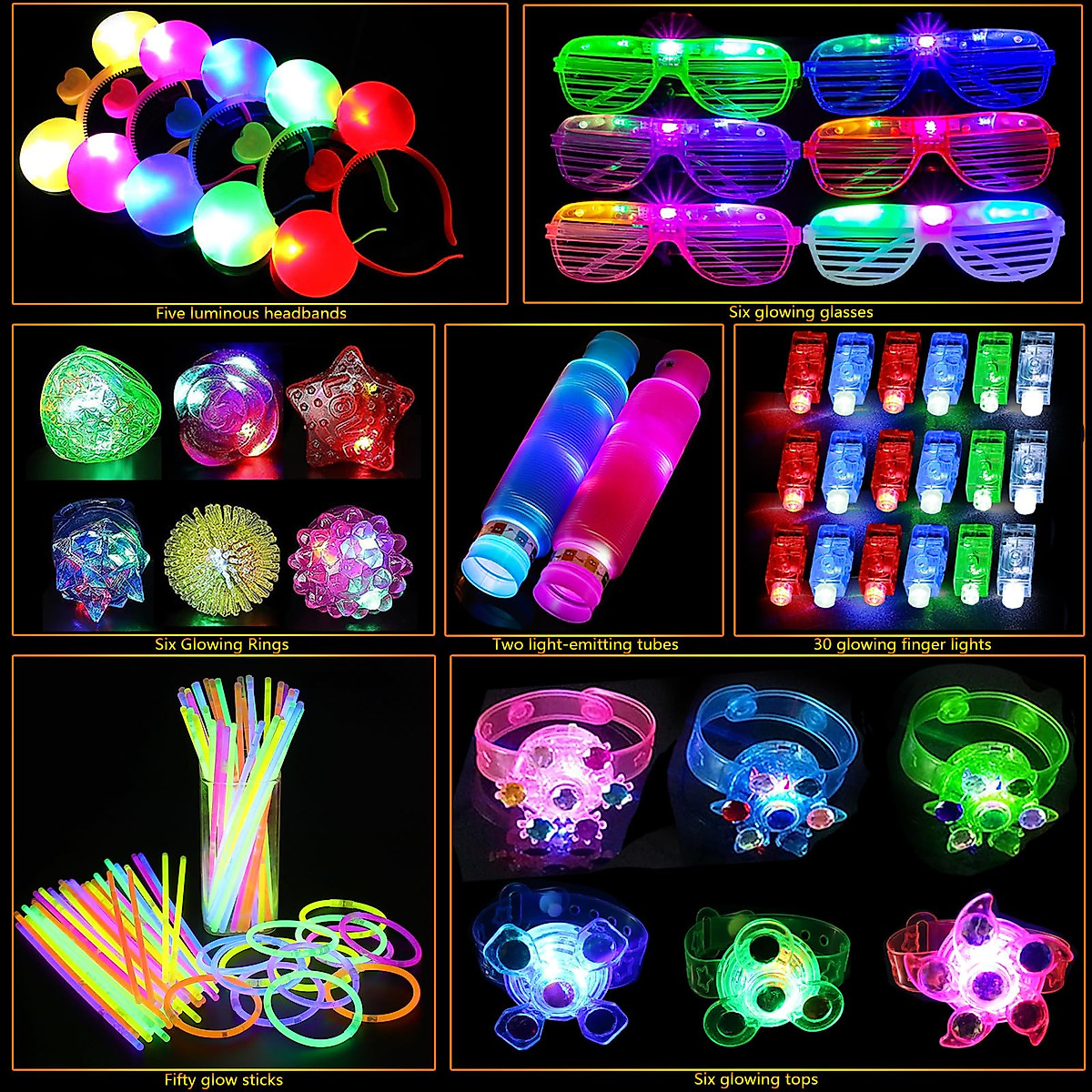 105Pcs Glow in the Dark Party Supplies, Neon Party Favors Rings Glasses Glow Bracelet Headband Finger Lights Glow Stick Light Up Tube Wedding Concert Bash Birthday Graduation Glow Party
