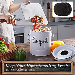 DAYYET Compost Bin Kitchen - 1.3 Gallon Farmhouse Kitchen Compost Bin Countertop - Indoor Compost Bin - Countertop Compost Bin with Lid and Charcoal Filters - Rust Proof Compost Bucket, White