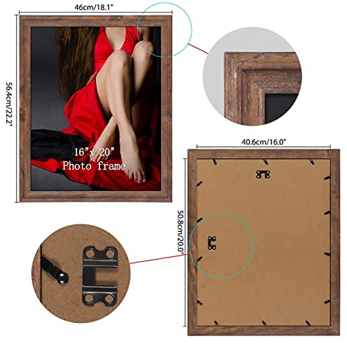 Calenzana 16x20 Poster Picture Frames Rustic Distressed Photo Frame 16 x 20 Set, Wall Hanging, 2 Pack, Brown