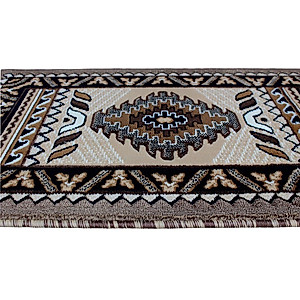 YHSF South West Native American Area Rug D143 - Easy Clean, Thick, Soft, Durable Tribal Indian Inspired Kingdom Design Runner Rug for Bedroom/Living Room and More - Berber, 2 Feet x 3 Feet 4 in