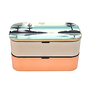 Tranquil Lakes Adult Lunch Box, Bento Box, With Cutlery Set Of 3, 2 Compartments, Rectangular, Lunch Box For Adults
