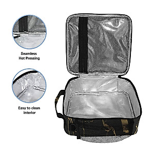 Pfrewn Luxury Black Gold Marble Lunch Box Luxury Black Gold Marble Insulated Lunch Bag Reusable Cooler Meal Prep Bags Lunch Tote with Shoulder Strap for School Kids Boys Girls