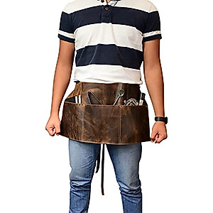 Hide & Drink, Barista Waist Apron, Riveted Pockets, Waitress & Waiter Accessories, Server Shorts, Full Grain Leather, Handmade, Bourbon Brown