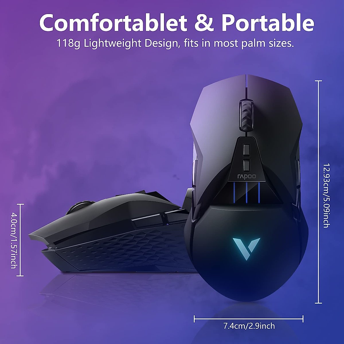 Rapoo Wireless Gaming Mouse, 5000 DPI Wired/Wireless RGB Gamer Mouse with 11 Programmable Buttons 5 Profiles Store, Rechargeable Pro Optical Sensor Mice for Windows PC Laptop Gamers