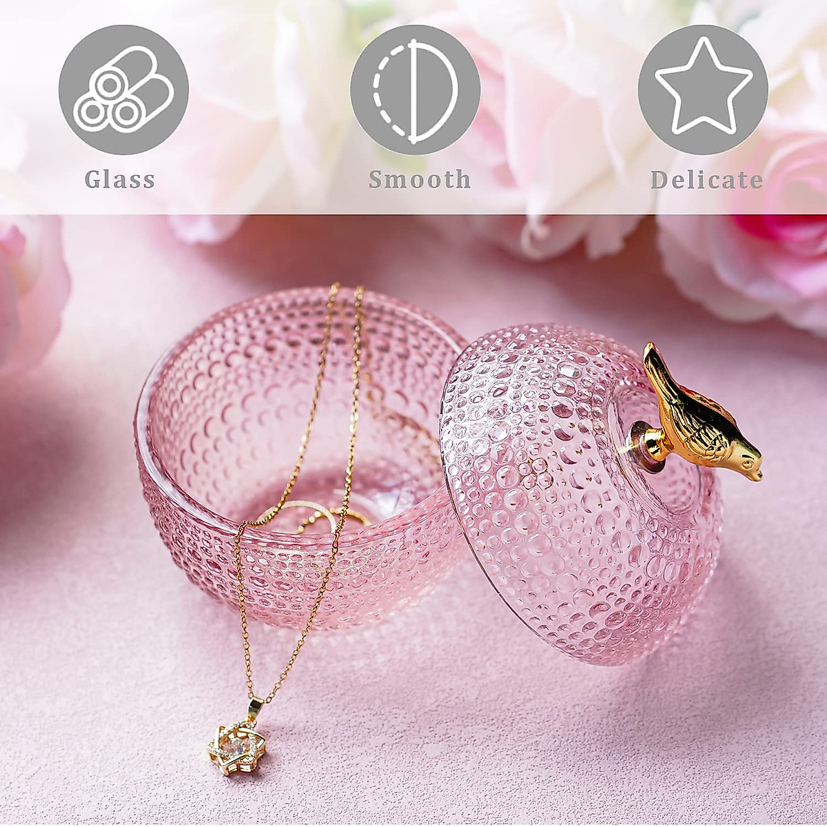 Glass Apothecary Jar With Lid,Wedding Candy Buffet Display Elegant Storage Jar,Decorative Bathroom Canisters for Stroage(Pink)