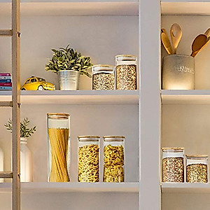 Urban Green Glass Jar with Bamboo Lids, Glass Airtight food Storage Containers, Glass Canister set, Spice Jar, Glass storage containers with lids, Pantry Organization and Storage set of 5