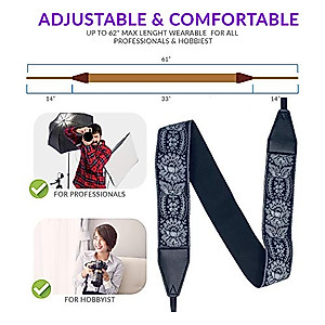 Art Tribute Camera Strap Royal Silver & Black Woven For All DSLR Camera. Embroidered Elegant Universal Neck & Shoulder Strap, Unique Pattern, Best Gift for Men & Women Photographers